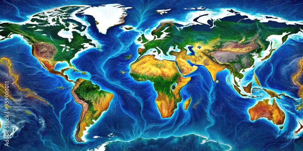 Stunning global river map illustration highlighting the world's longest ...