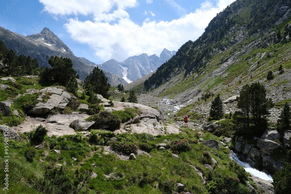 Beautiful scenery of Pyrenees National Park. Tourist trail to Refuge ...