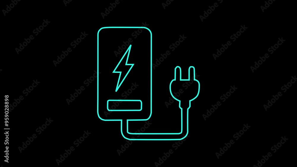Animated charging system linear icon. Transmitting power from side. EV ...