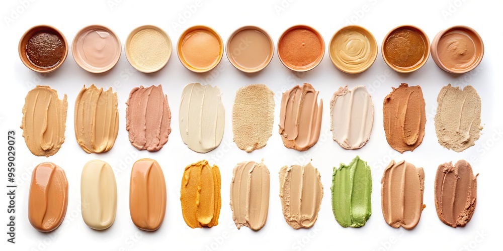 Vibrant color correcting chart with swatches of concealers, foundations ...