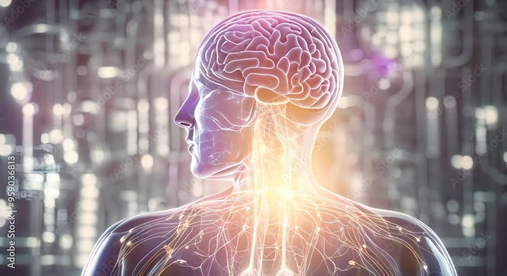 Neural connections between the human head and brain as well as the ...
