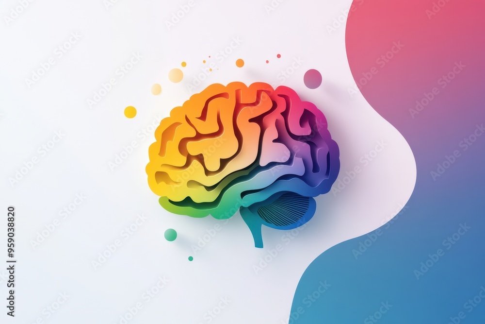 Logo design: a minimalistic, rainbow-colored brain made of paper ...