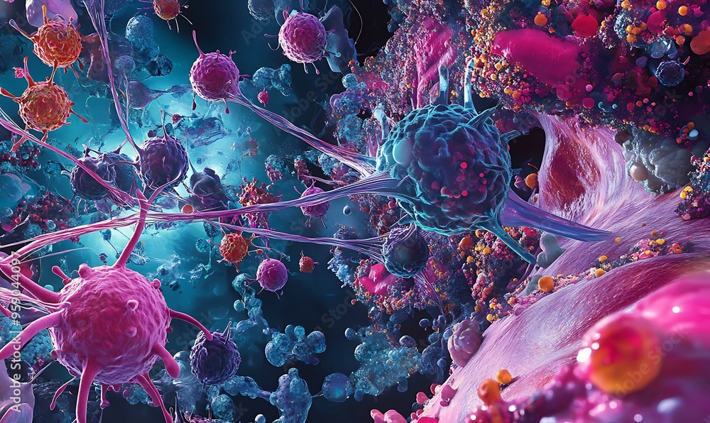 Microscopic View of Cancer Cells and Their Environment Stock ...