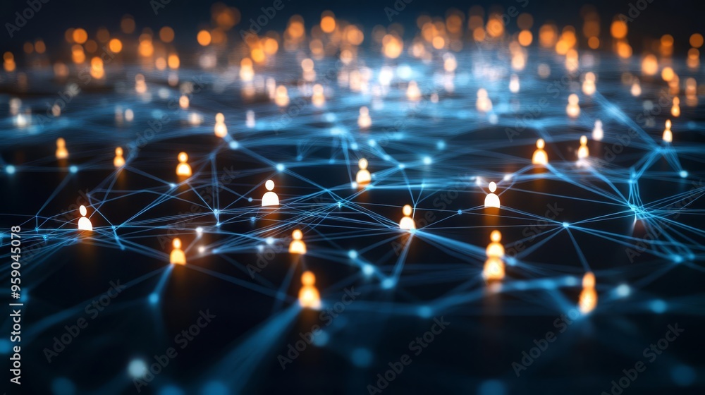 Network diagram with people connected by lines, digital flowchart, 3D ...