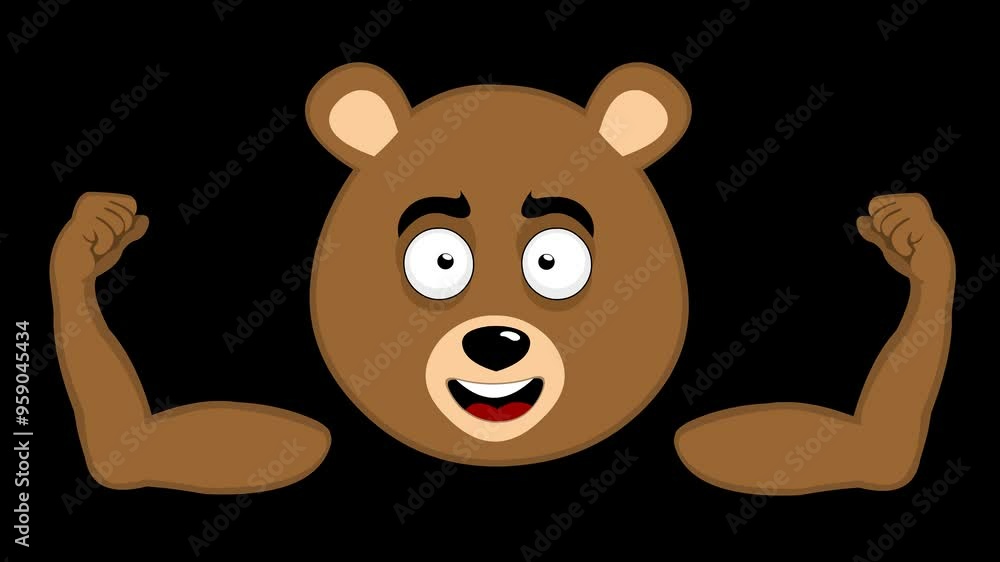 video animation face grizzly bear character cartoon, showing the biceps ...
