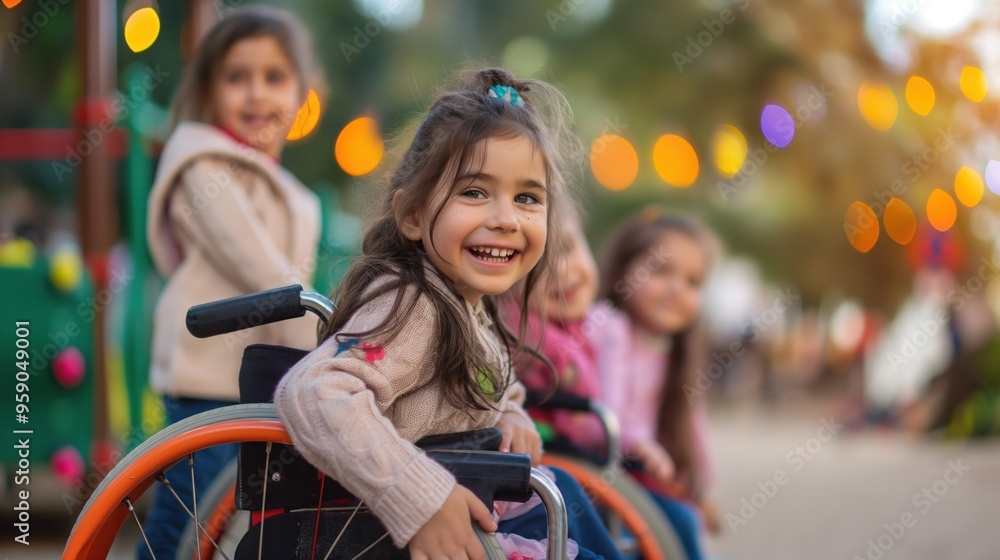 Children with disabilities playing together, inclusive playground ...