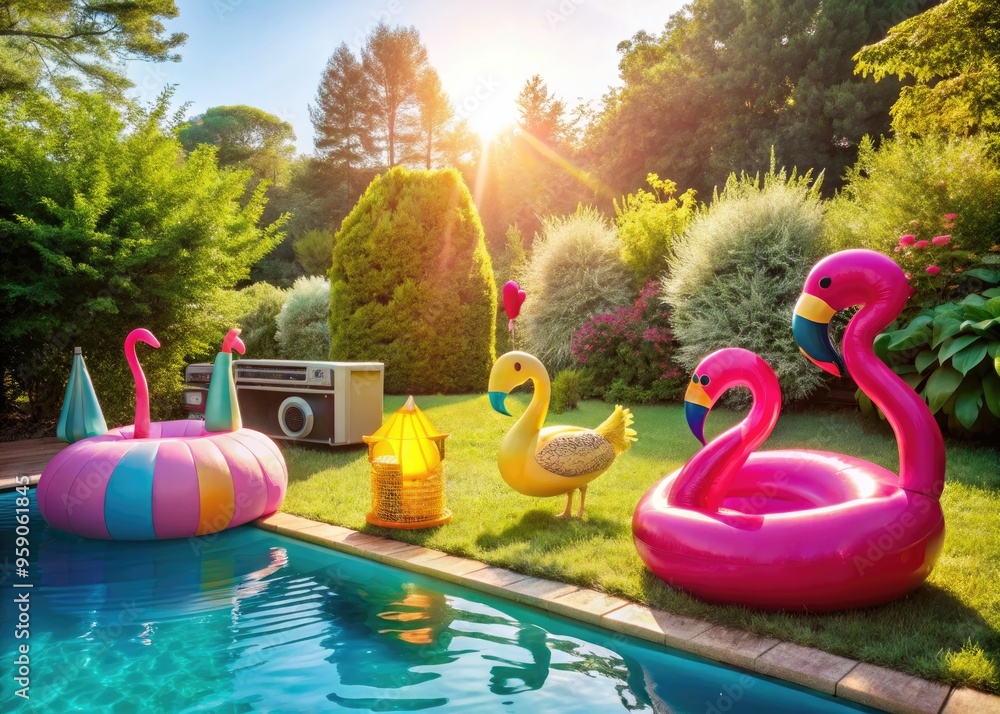 Vintage summer fun abounds in a sun-kissed backyard oasis, complete ...