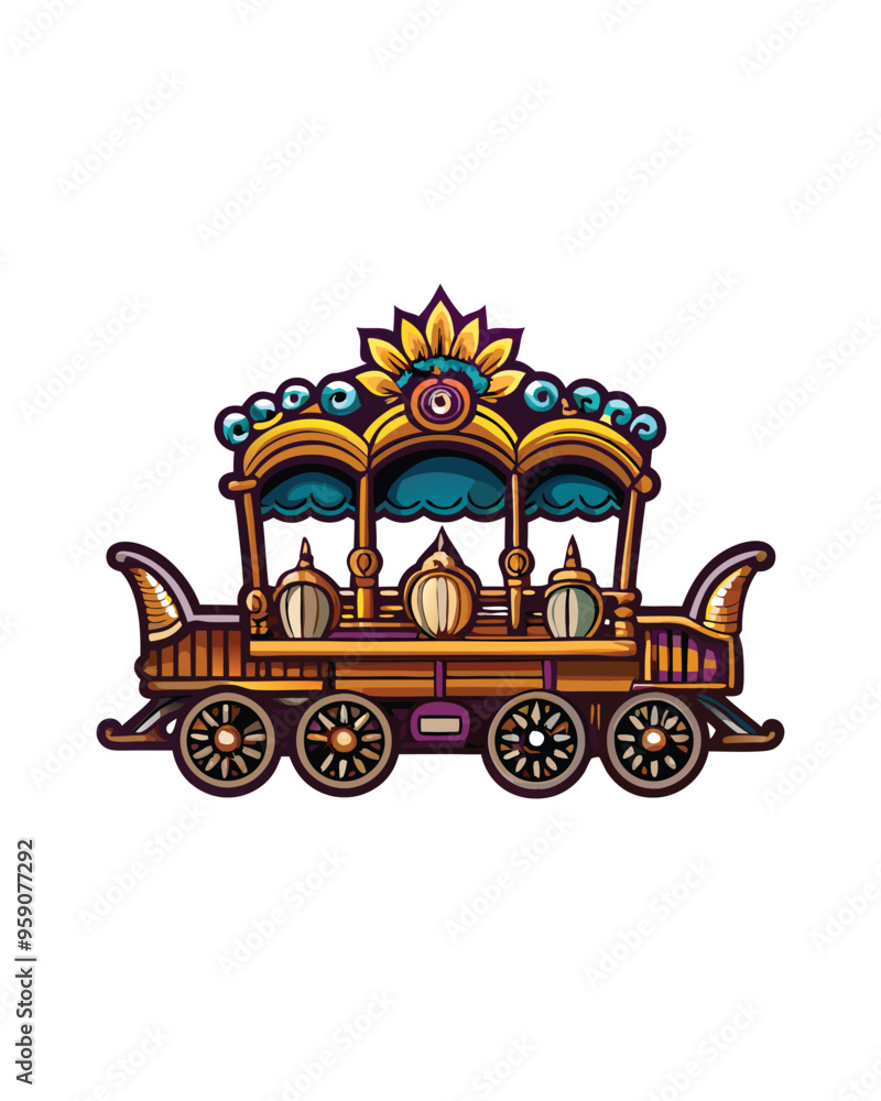 Editable stroke vector of a gold parade float with ornate details ...
