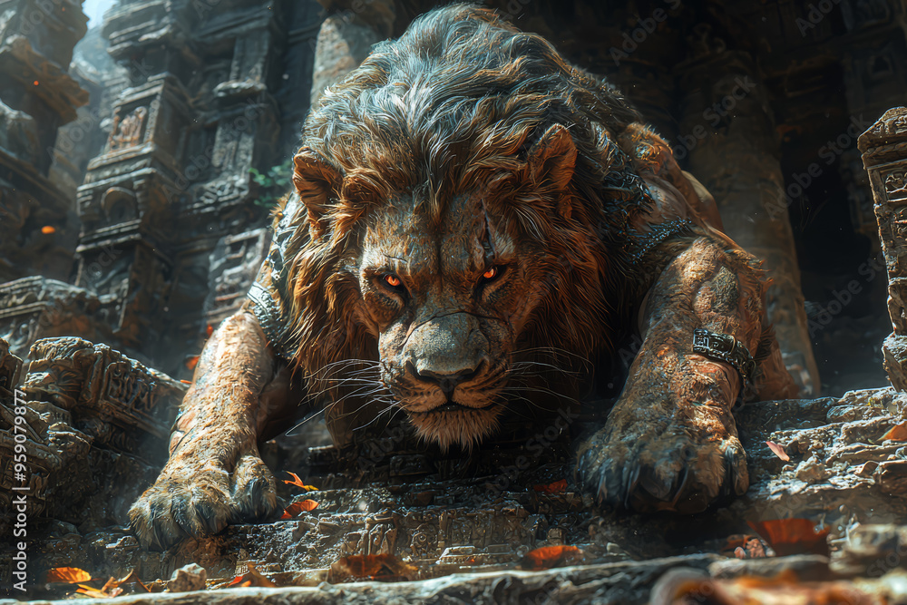 A monstrous hybrid with the body of a lion and the head of a serpent ...