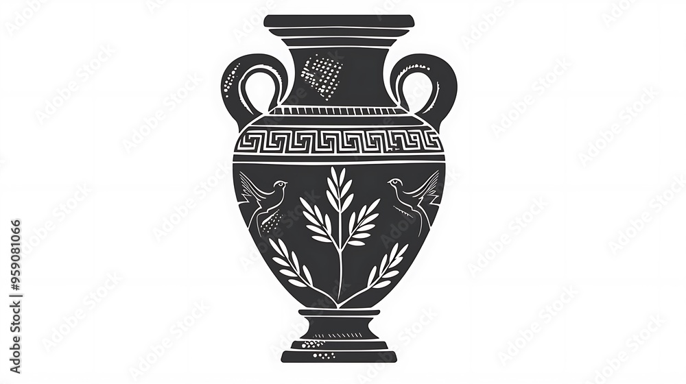 Ancient Greek vase line illustration isolated on solid white background ...