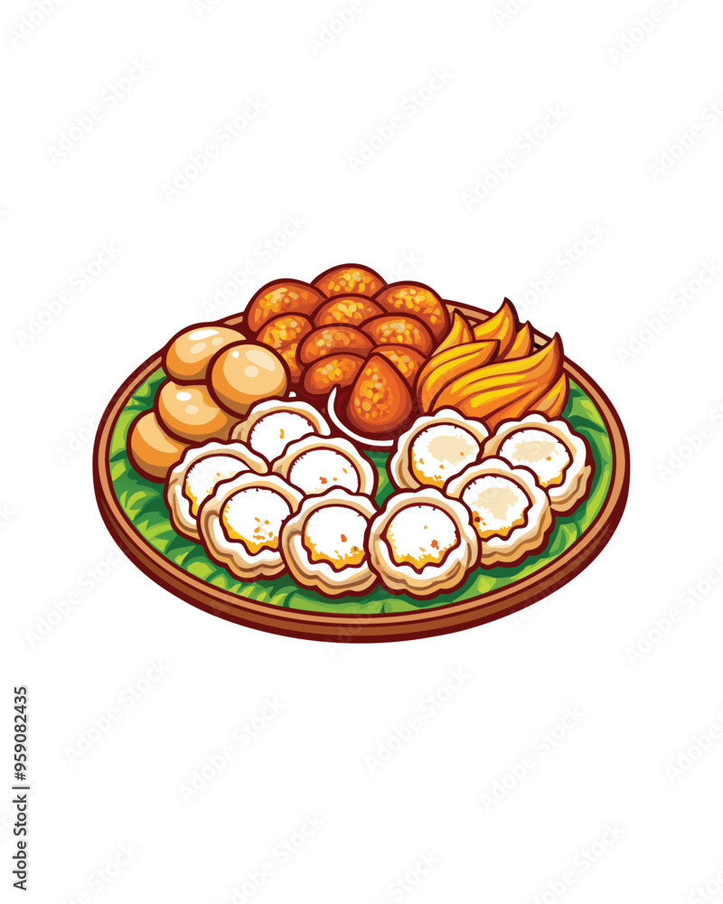 Editable stroke vector of a platter of Holi sweets, featuring 9 ...