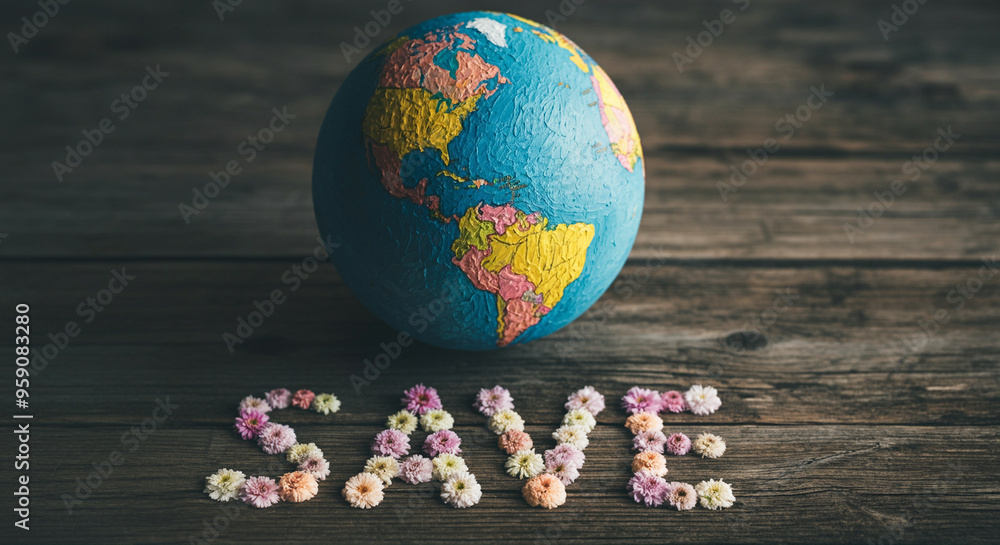 Globe with Flowers and Save Earth Message Highlighting Environment and ...