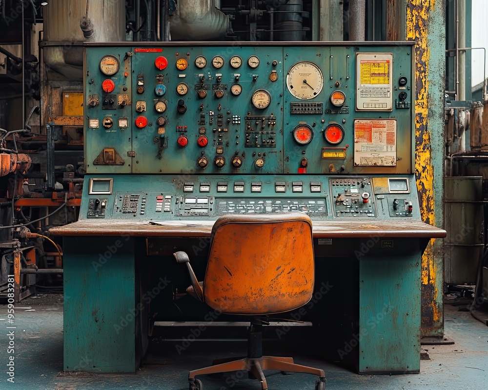 A vintage control room at an old manufacturing plant still features its ...
