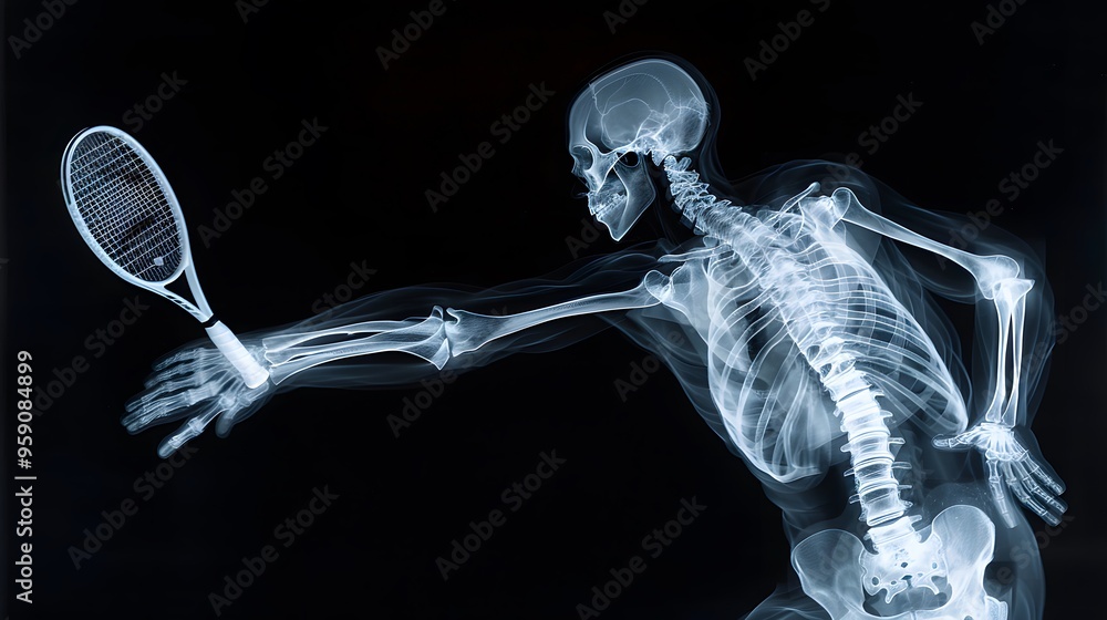 X-Ray of a Tennis Serve: An x-ray image of a tennis player serving ...