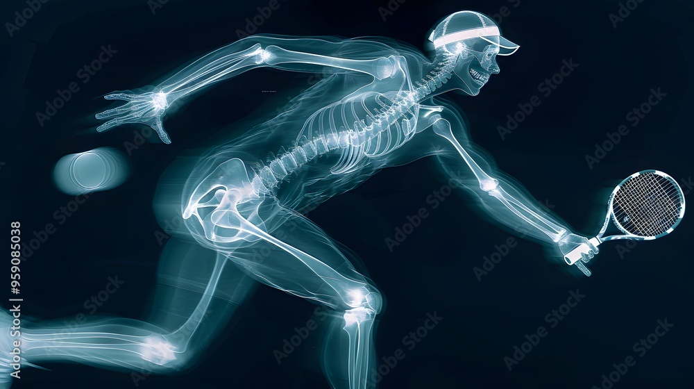 X-Ray of a Tennis Serve: An x-ray image of a tennis player serving ...