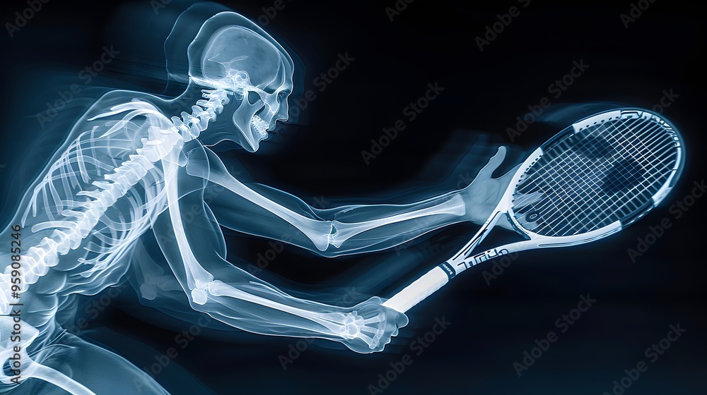 X-Ray of a Tennis Serve: An x-ray image of a tennis player serving ...