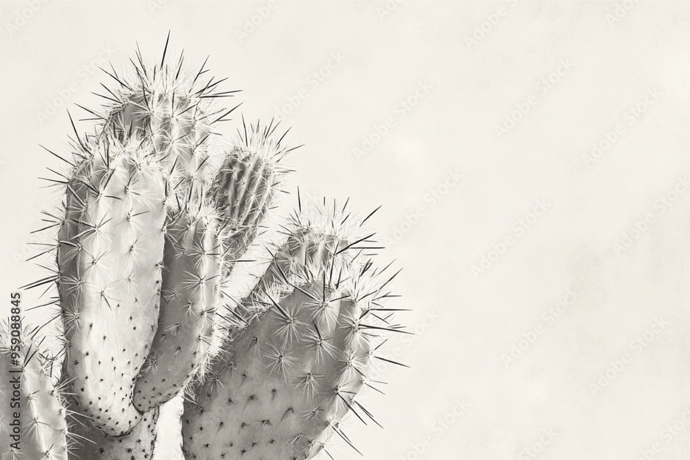 Botanical sketch of a cactus, highlighting its spiky textures with ...