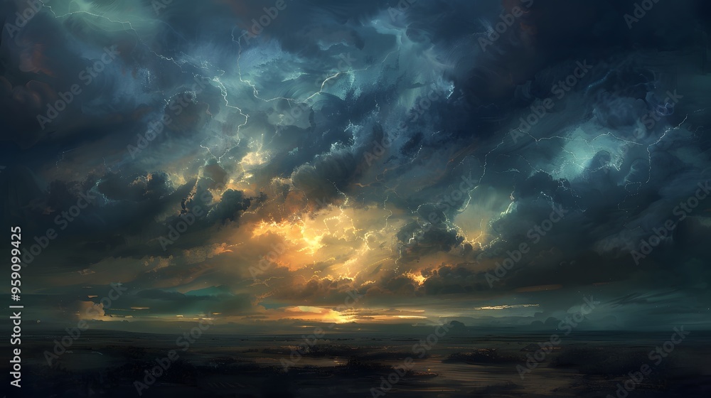 Dramatic Stormy Sky: A dramatic stormy sky with dark clouds and ...