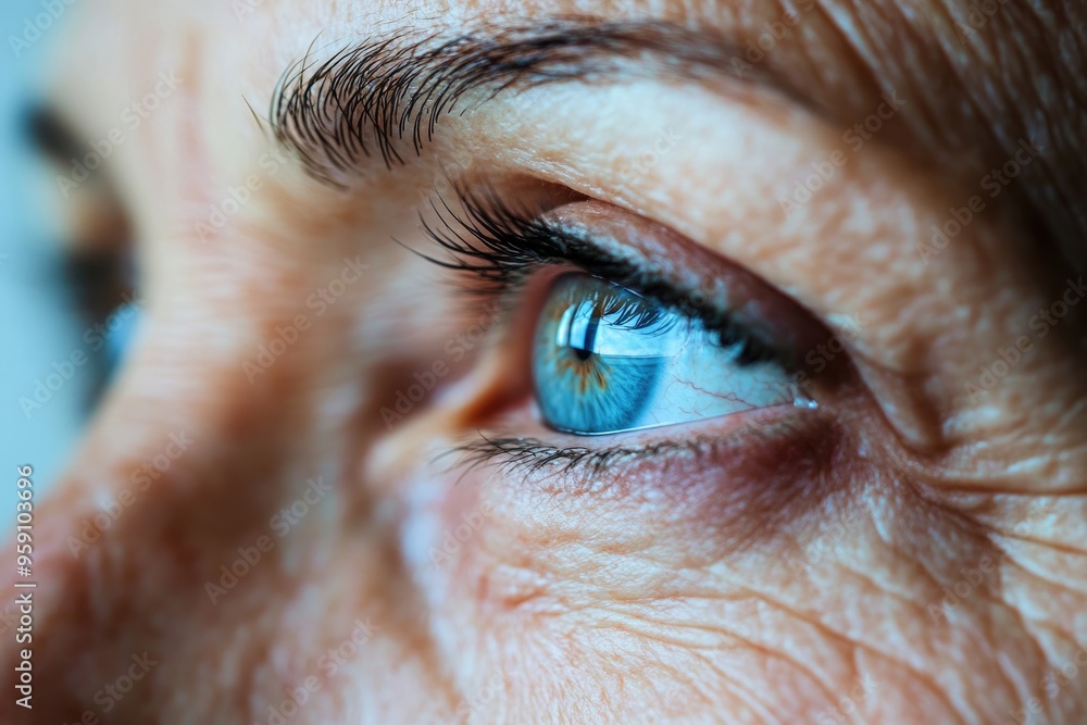 Parts Of The Eye. Close-Up of Mature Woman's 55-Year-Old Face Showing ...