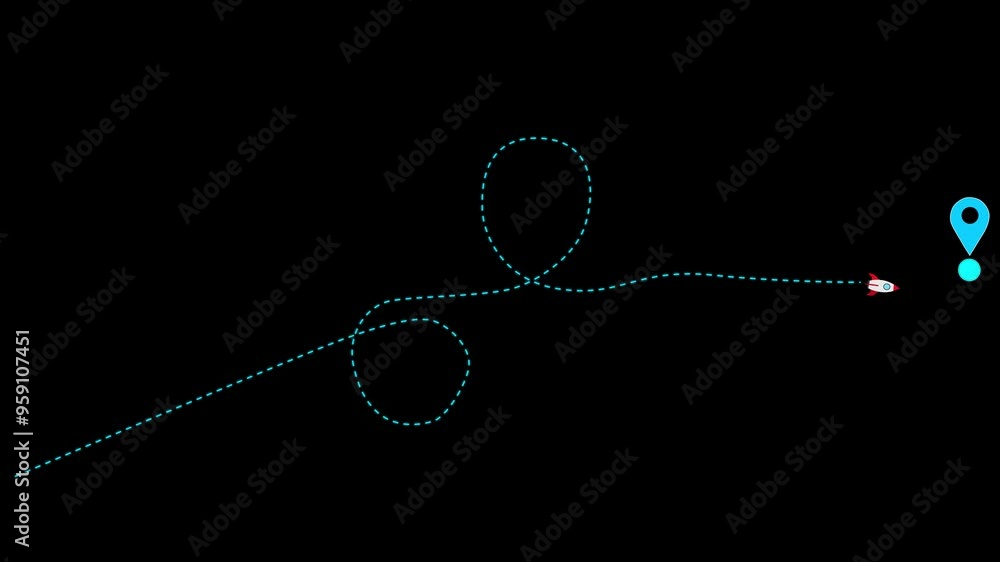 Rocket Icon Vector Flying Through the Location Point Connection with ...