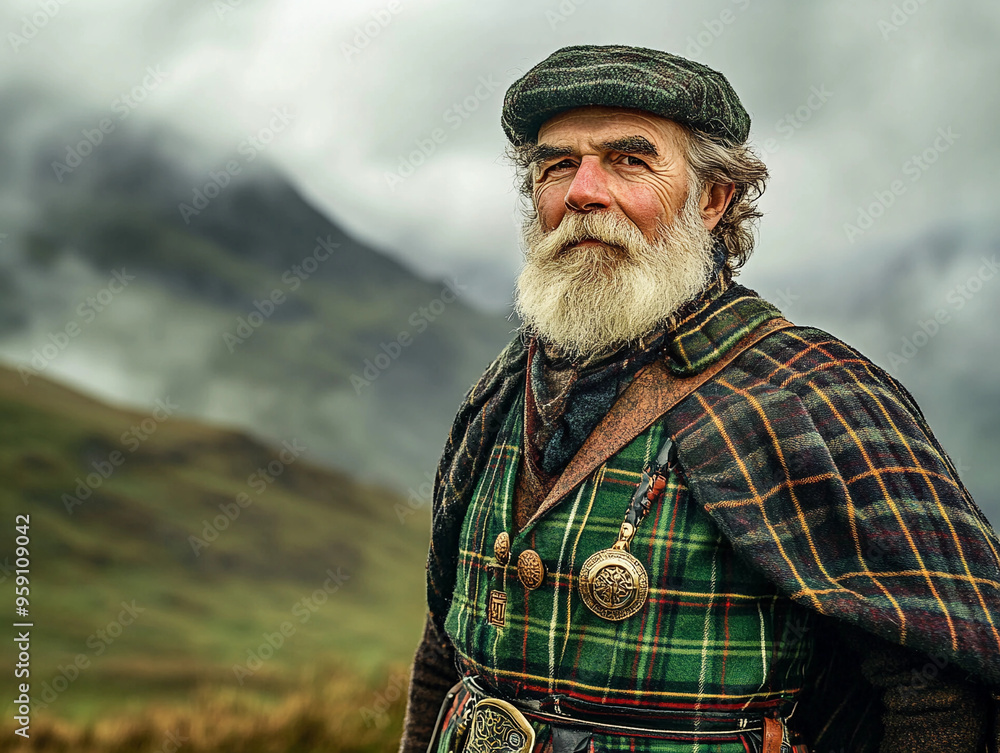 Scottish Highlander in traditional dress, including a kilt made from a ...