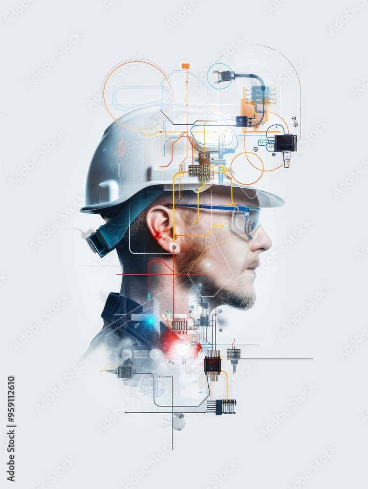 A watercolor illustration of an electrical engineer with circuit ...