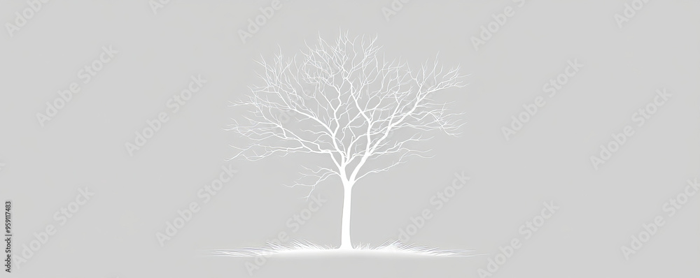A simple white line drawing of a tree with bare branches, standing tall ...