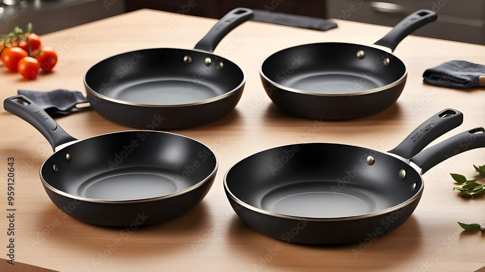 Frying pans made of black granite with textured handles for better grip ...