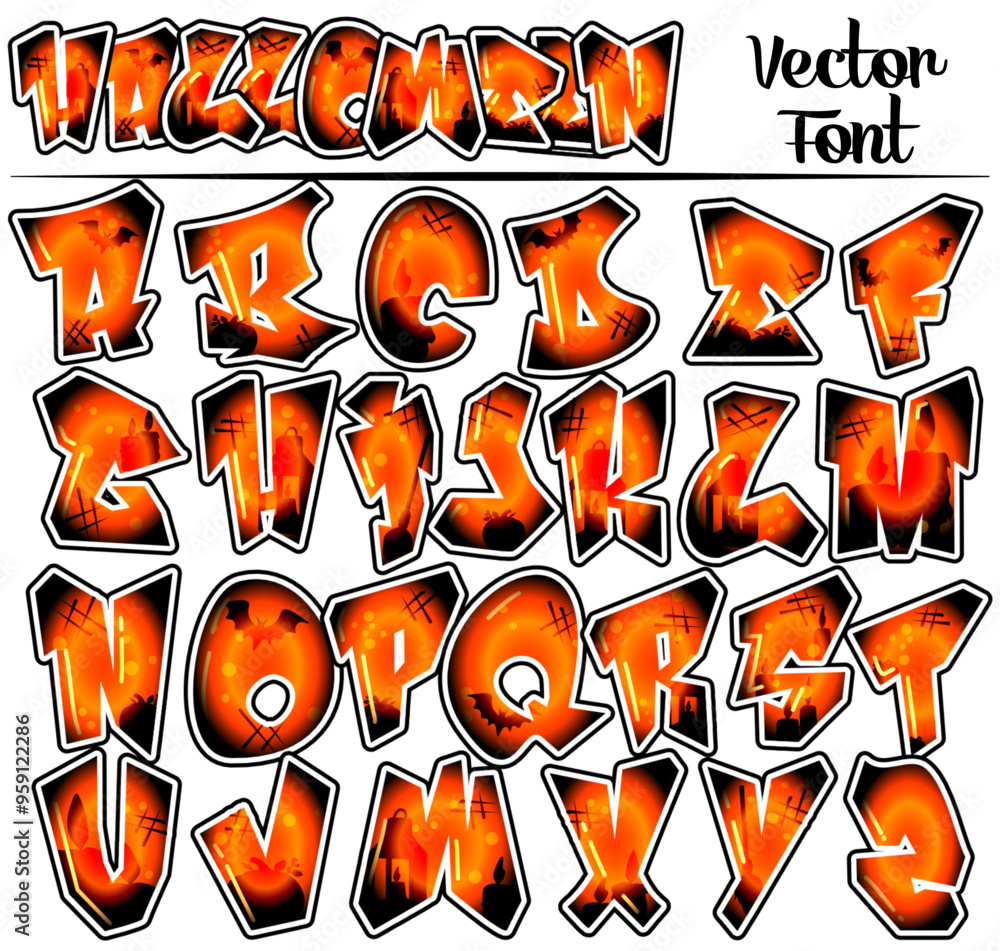 Halloween Graffiti Styled Street Art Cool Font, Fully editable alphabet - from A to Z. Each ...