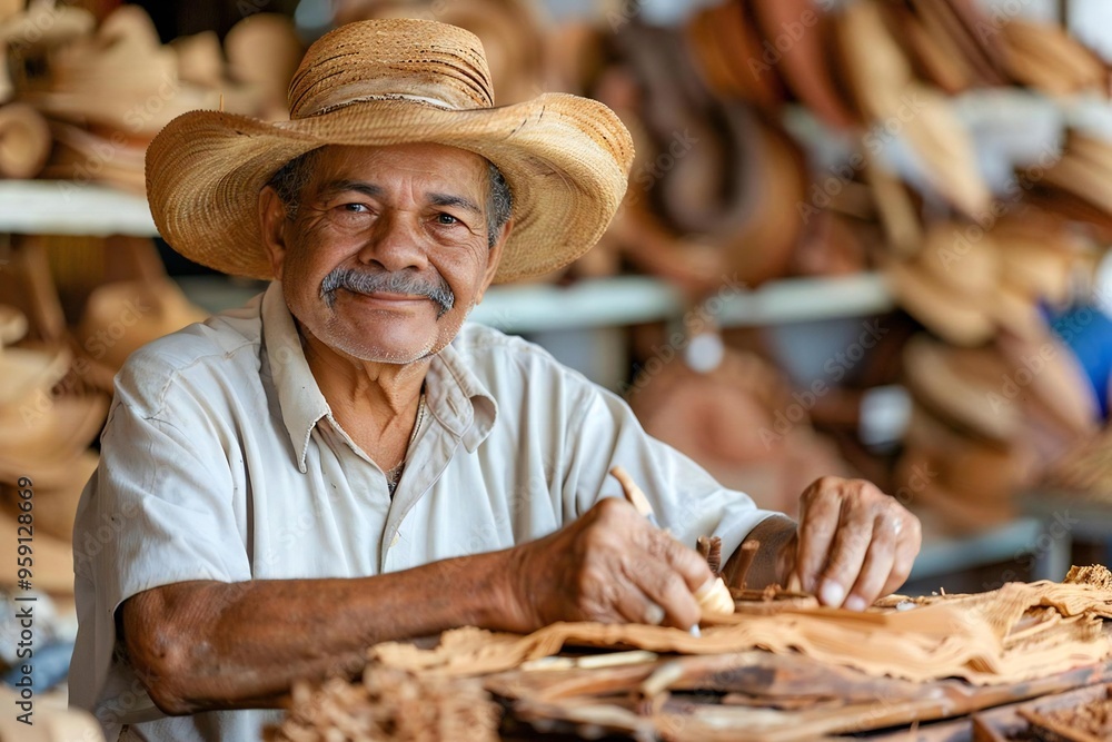 Discovery Day (Puerto Rico). A local artisan crafting a handmade piece ...