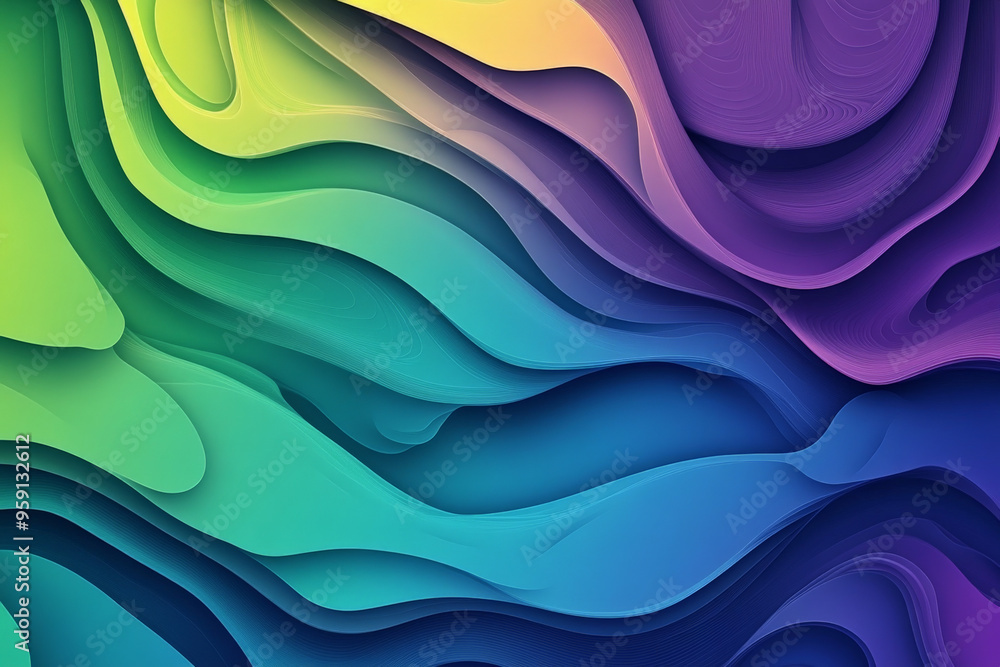 A dynamic abstract background with bright, bold colors in green, blue, and purple. The design ...