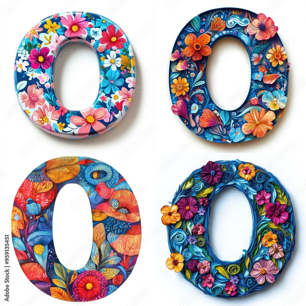 Alphabet Letter O Typography Drawing, Number 0 English ABCs Ornate ...