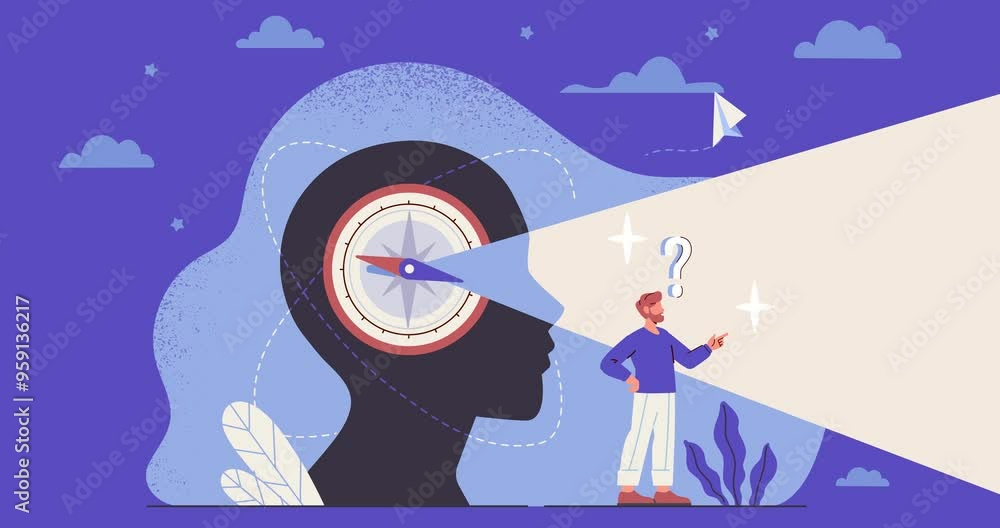 Intuition and future vision. Moving banner with light showing right way ...