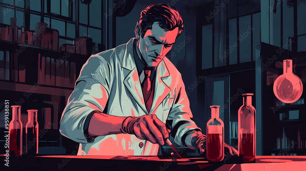 A vampire running a blood bank a professional vampire in a lab coat ...
