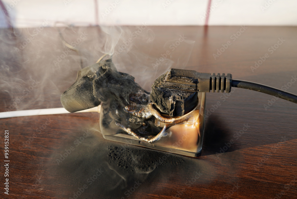 Electrical Short Circuit. Fire socket of electricity plug switch ...
