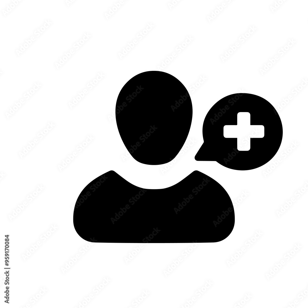 Patient icon. Customer icon with add, additional sign. Patient icon and ...