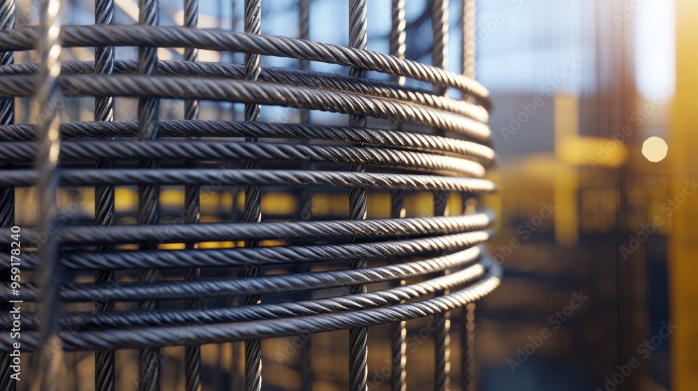Round steel wire secured between two layers in a construction setting ...