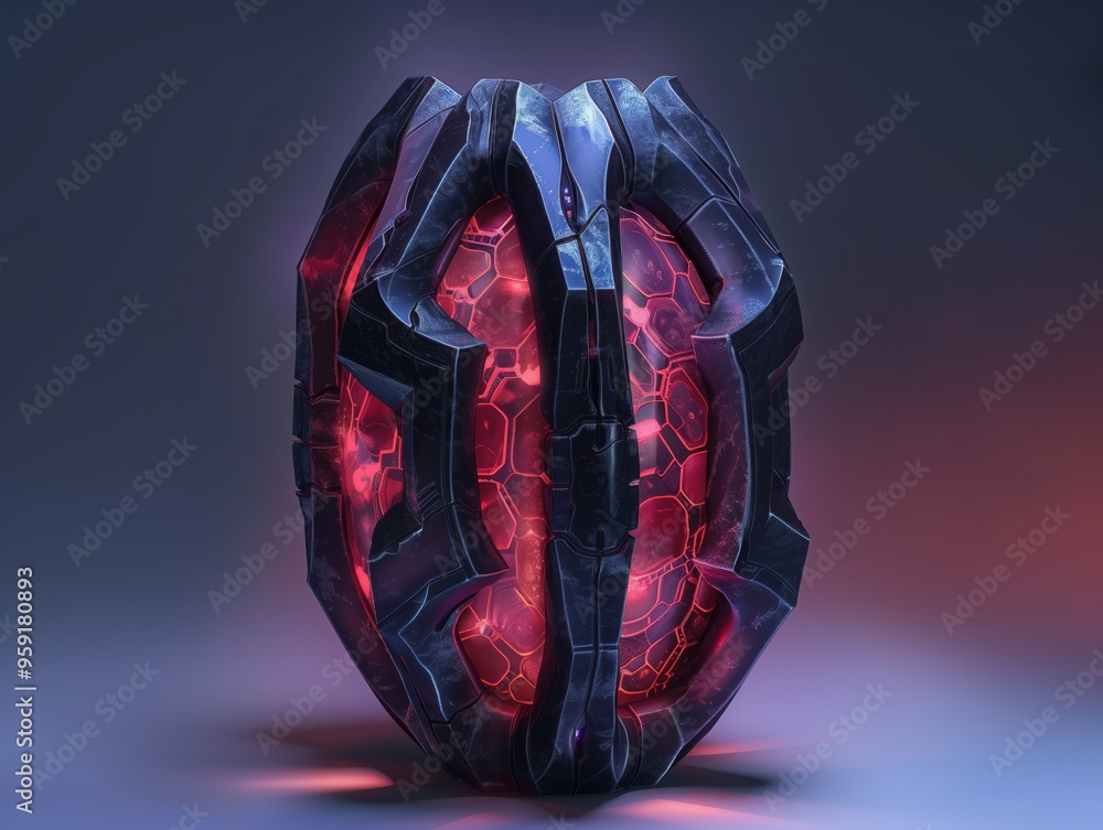 Futuristic Alien Energy Shield with Hexagonal Patterns and Red Glowing ...