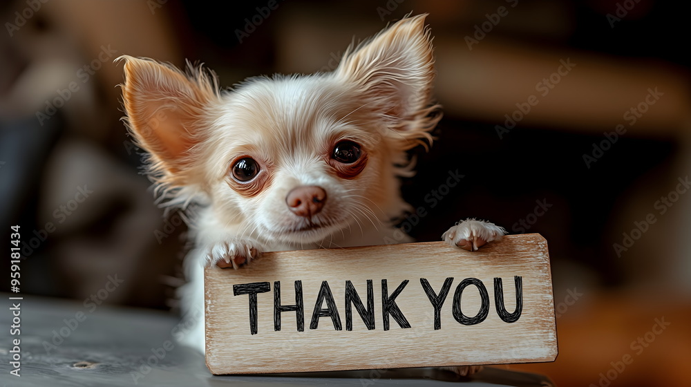 Thank you sign with text, thank you. Cute dog puppy chihuahua holding ...