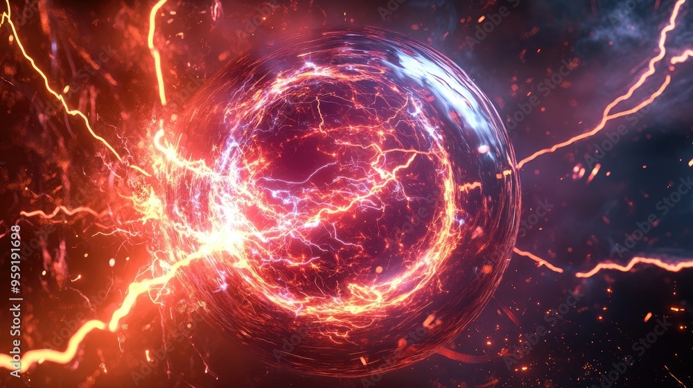 Electricity and lightning arcs illuminated within a plasma sphere Stock ...