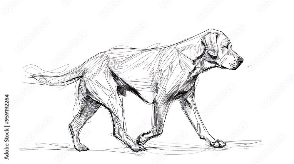 Simple line drawing of a dog walking on a white background. 32k, full ...