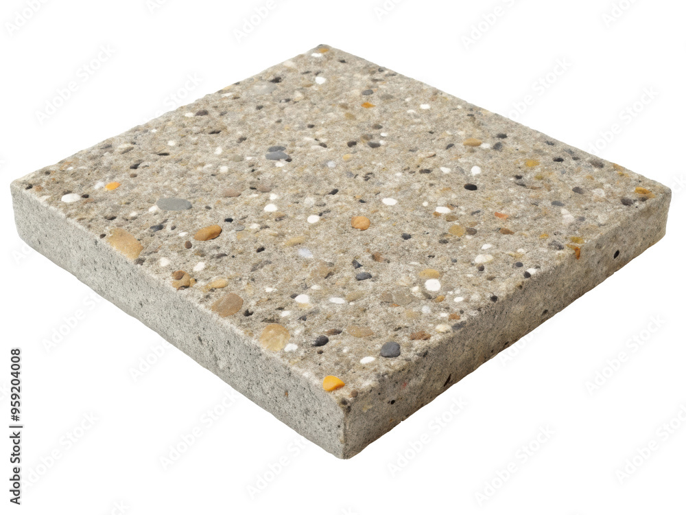 Exposed aggregate concrete square slab featuring a mix of pebbles and ...