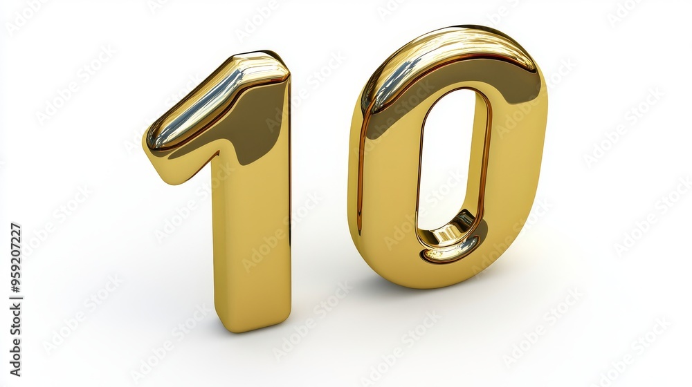 A striking golden number 10 stands prominently against a plain ...