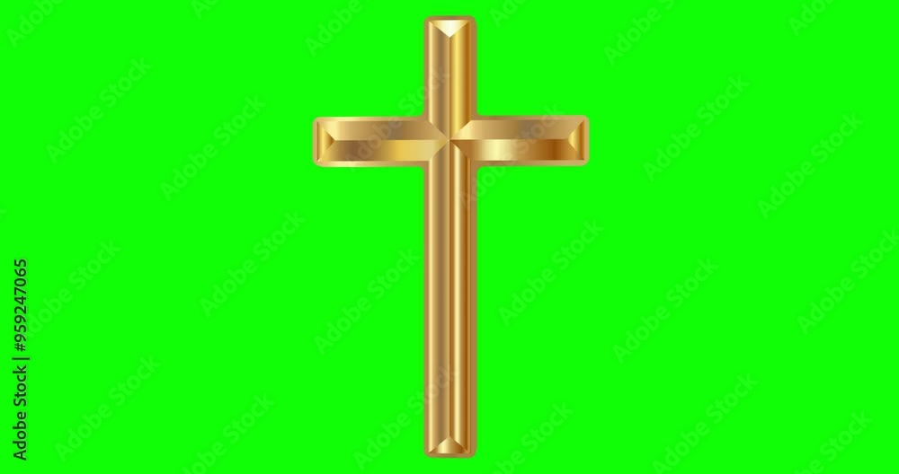3D Gold Christian cross spinning animation shines on green screen, 4k ...
