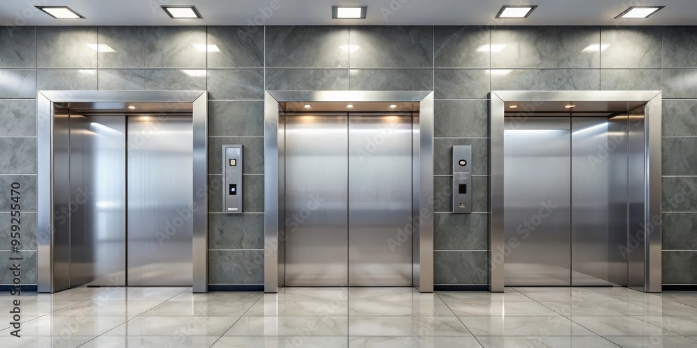 Elevator doors closed in a modern building , elevator, closed, interior ...