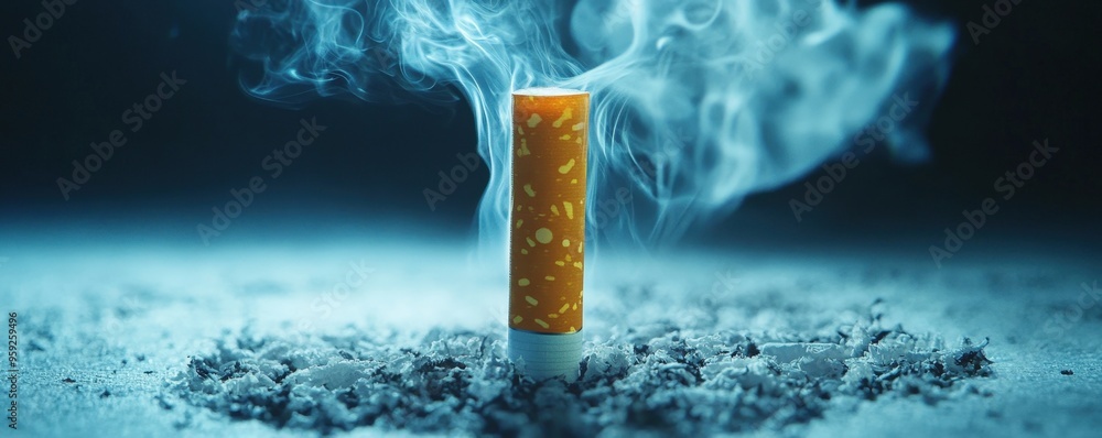 Cigarette dissolving into fresh air beside a heart icon, symbolizing ...