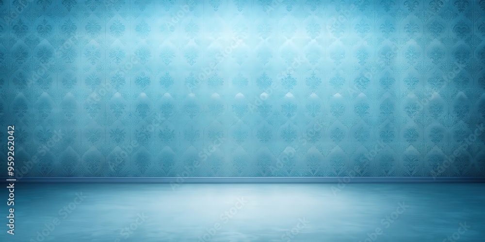 Blurry soft blue studio background with abstract pattern on wall ...