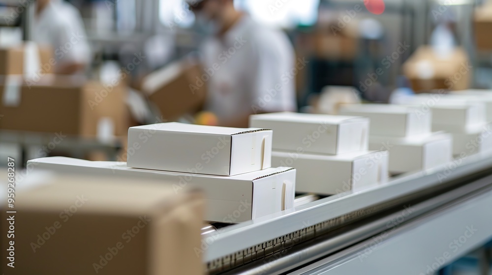 Efficient factory packaging and distribution area with workers ...