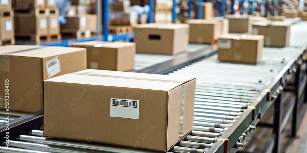 Efficient factory packaging and distribution area with workers ...