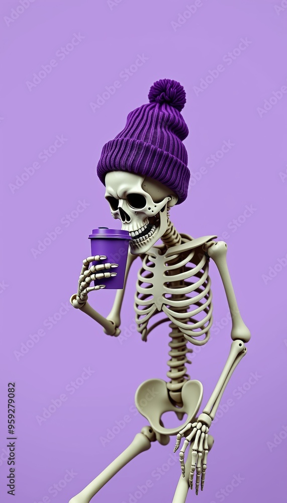 Quirky skeleton character enjoying a drink, perfect for Halloween ...